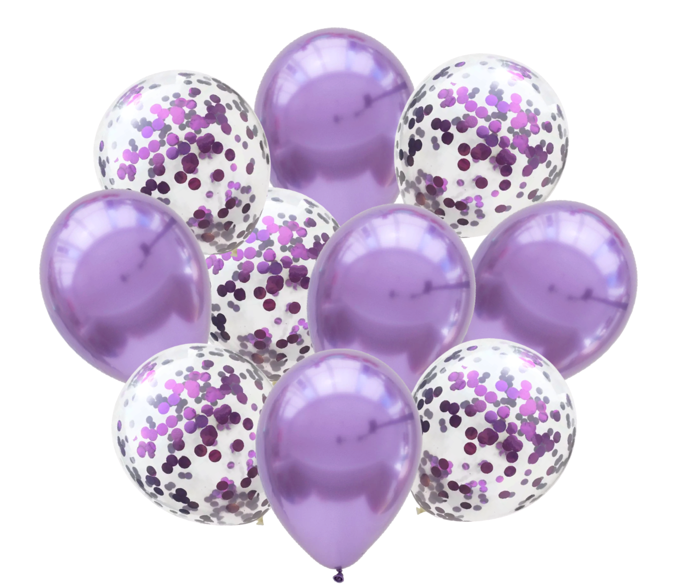 Kit de 10 Globos Metálicos Chrome y Transparentes con Confeti - Lila ...